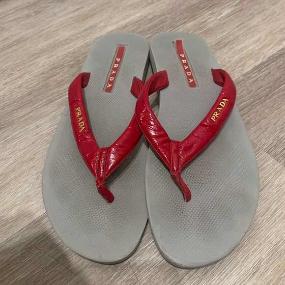 Prada | Shoes | Red Patent Leather Prada Flip Flops | Poshmark